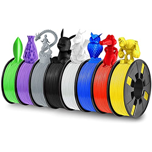 8 Pack PLA 3D Printer Filament, Dveda 1.75mm PLA 3D Printing Filament in Total 2KG, 8 Colors Dimensional Accuracy +/- 0.03 mm Widely Compatible for 3D Printing