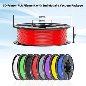 8 Pack PLA 3D Printer Filament, Dveda 1.75mm PLA 3D Printing Filament in Total 2KG, 8 Colors Dimensional Accuracy +/- 0.03 mm Widely Compatible for 3D Printing