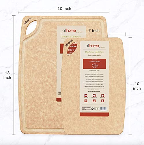 Elihome Kitchen Cutting Boards 2-piece set, Natural Wood Fiber Composite, Dishwasher Safe, Eco-Friendly, Juice Grooves, Non-Porous, Made in USA, Medium (10"x 13"x 1/4”) Small (7" x 10" x 1/4")