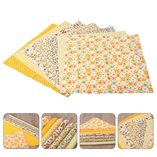 Healifty Fabric 7pcs Cotton Patchwork Bundle Squares Patchwork Lint Different Designs for DIY Sewing Quilting Scrapbooking Yellow Quilting Quilting Quilting Fabric