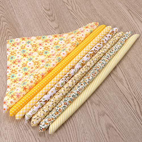 Healifty Fabric 7pcs Cotton Patchwork Bundle Squares Patchwork Lint Different Designs for DIY Sewing Quilting Scrapbooking Yellow Quilting Quilting Quilting Fabric