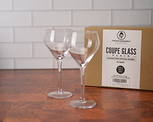 Amehla x The Educated Barfly Collection Coupe Glass Handblown Teardrop Nick and Nora Cocktail Glass - 6-ounce, Set of 2 Martini Glasses for Up Cocktails (Plain)