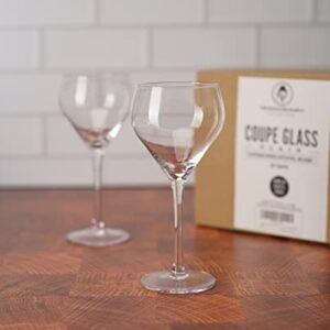 Amehla x The Educated Barfly Collection Coupe Glass Handblown Teardrop Nick and Nora Cocktail Glass - 6-ounce, Set of 2 Martini Glasses for Up Cocktails (Plain)