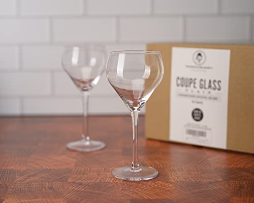 Amehla x The Educated Barfly Collection Coupe Glass Handblown Teardrop Nick and Nora Cocktail Glass - 6-ounce, Set of 2 Martini Glasses for Up Cocktails (Plain)