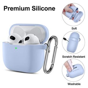 SNBLK AirPods 3rd Generation Case Cover 2021, Soft Silicone Shock-Absorbing Protective Skin Compatible with Apple AirPods 3 Case with Keychain, Wireless Charging, Front LED Visible, Light Blue