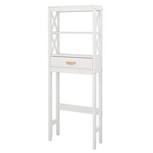 RASOO Over The Toilet Rack White 2 -Tier Toilet Bathroom Spacesaver Storage Shelf with One Big Drawer Bathroom Freestanding Shelf, 23.62"x7.87"x64.96”H