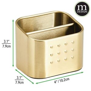 mDesign Modern Metal Farmhouse Kitchen Sink Storage Organizer Caddy - Small Holder for Sponges, Soaps, Scrubbers - Use in Kitchen, Laundry, Utility Room, Bathroom - Stainless Steel - Soft Brass