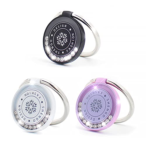 3 Pcs Phone Ring Holder, Yiwanson 360 Degree Rotation Cell Phone Ring Holder, Artificial Diamond Phone Ring Holder Finger Kickstand, Compatible with All Mainstream Smart Phones (Purple White Black)