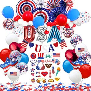 naiwoxi patriotic decorations - american flag decorations included banner, paper fans, confetti, photo booth props, garland balloons, for presidents day, election day party, 4th of july party supplies