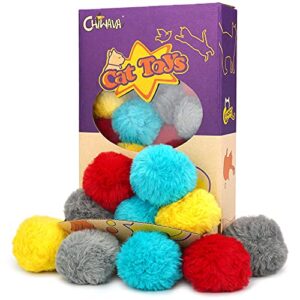 chiwava 24pcs 1.8" catnip furry cat toys ball soft pom pom balls kitten chase quiet play assorted color