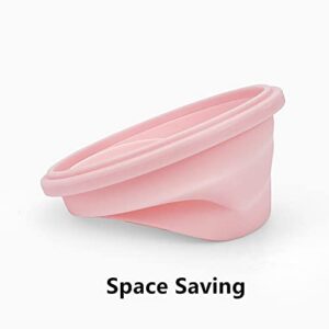 CCyanzi 3piece Round Collapsible Bowl with Lids, Silicone Food Storage Containers, Microwave & Freezer Safe, Space Saving for Kitchen Cabinet and Camping Backpack,(Pink)