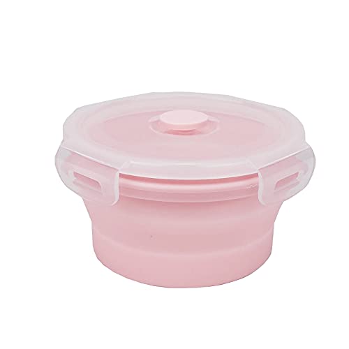 CCyanzi 3piece Round Collapsible Bowl with Lids, Silicone Food Storage Containers, Microwave & Freezer Safe, Space Saving for Kitchen Cabinet and Camping Backpack,(Pink)