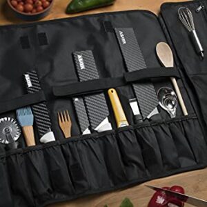 Asaya Chef Knife Roll Bag - 20 Total Pockets for Knives and Kitchen Utensils - Made with Stain Resistant Waxed Nylon - For Chefs and Culinary Students - Knives Not Included (Purple)