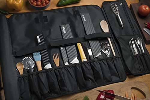 Asaya Chef Knife Roll Bag - 20 Total Pockets for Knives and Kitchen Utensils - Made with Stain Resistant Waxed Nylon - For Chefs and Culinary Students - Knives Not Included (Purple)