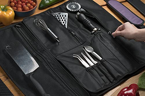 Asaya Chef Knife Roll Bag - 20 Total Pockets for Knives and Kitchen Utensils - Made with Stain Resistant Waxed Nylon - For Chefs and Culinary Students - Knives Not Included (Purple)