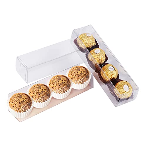 pakiper Clear Favor Boxes,Chocolate Macaron Gift Boxes with Inserts,50 PCS Clear PET Plastic Gift Favor Boxes Candy Cookies Treat Boxes for Christmas,Wedding,Baby Birthday Party 6.3"x1.5"x1.4"