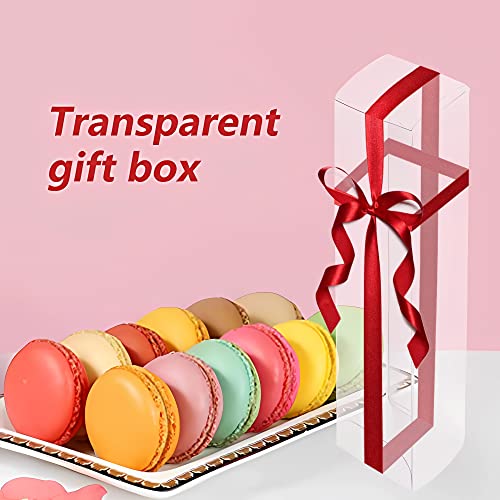 pakiper Clear Favor Boxes,Chocolate Macaron Gift Boxes with Inserts,50 PCS Clear PET Plastic Gift Favor Boxes Candy Cookies Treat Boxes for Christmas,Wedding,Baby Birthday Party 6.3"x1.5"x1.4"