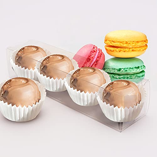 pakiper Clear Favor Boxes,Chocolate Macaron Gift Boxes with Inserts,50 PCS Clear PET Plastic Gift Favor Boxes Candy Cookies Treat Boxes for Christmas,Wedding,Baby Birthday Party 6.3"x1.5"x1.4"