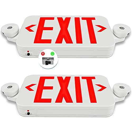 LEDIARY 2 Pack Exit Sign with Emergency Lights, Red and Green Exit Sign Color Changeable, UL Certified, Battery Backup and Two LED Adjustable Head, Exit Sign for Business