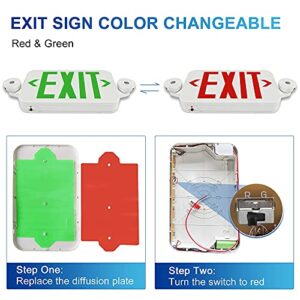 LEDIARY 2 Pack Exit Sign with Emergency Lights, Red and Green Exit Sign Color Changeable, UL Certified, Battery Backup and Two LED Adjustable Head, Exit Sign for Business