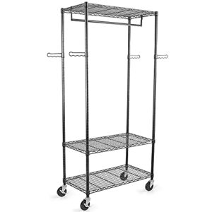 wdt rolling garment rack with wheels, large heavy duty clothing rack with 3 tier shelves, adjustable metal garment closet organizer rack for hanging clothes, 35"l x 18"w x 74.4"h