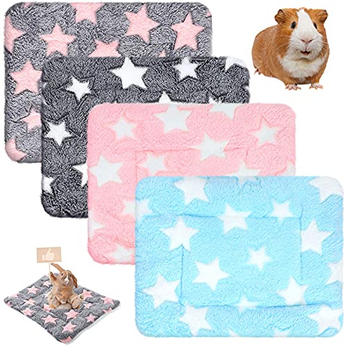 4 Pieces Rabbit Guinea Pig Bed Mats Soft Plush Bunny Pad Mats Small Animal Dog Cat Bed Dog Crate Kennel Pad Mat Hamster Cozy Dog Bed Mat for Small Animal (Big Twinkle, 10 x 11 Inch)