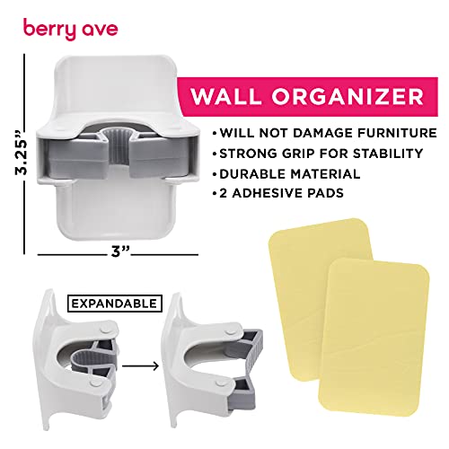 Berry Ave Broom Holder & Mop Grippers [5-Pack]- Self Adhesive, No-Drilling, Wall Mount Tool Organizers For Kitchen, Garage, Laundry Room- Anti-Slip Hanger For Brooms, Mops, Rakes, Dustpans- White