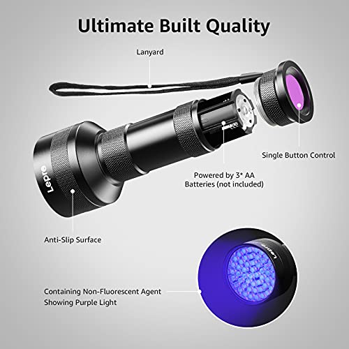 LE UV Flashlight Black Light, 51 LED UV Light Handheld Blacklight, 395nm Detector for Pet Urine, Stains, Bed Bug and Scorpions, Battery Not Included