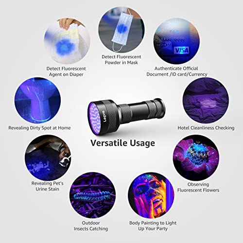 LE UV Flashlight Black Light, 51 LED UV Light Handheld Blacklight, 395nm Detector for Pet Urine, Stains, Bed Bug and Scorpions, Battery Not Included