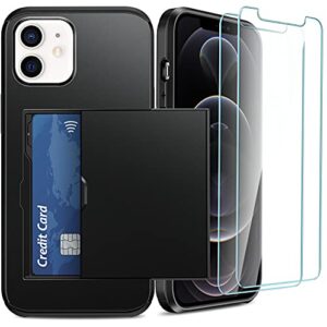 supbec designed for iphone 12 case, iphone 12 pro case, wallet case with card holder & screen protector[x2], silicone shockproof protective phone cover, case for iphone 12/12 pro, 6.1'', black