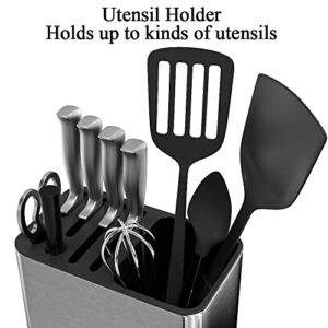 ODesign Utensil Crock Holder with Knife Block for Countertop Stainless Steel Knife Rack Holder with Slot for Scissor Sharpening Rod Multi-function Knife Organizer