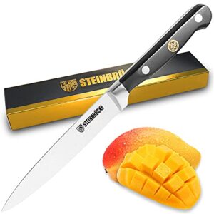 steinbrÜcke kitchen utility knife 5 inch, sharp paring knife kitchen petty knife fruit knife with pro chef's knife full tang and ergonomic handle kitchen cutlery cutting peeling