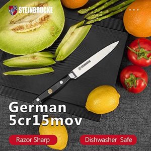 STEINBRÜCKE Kitchen Utility Knife 5 Inch, Sharp Paring Knife Kitchen Petty Knife Fruit Knife with Pro Chef's Knife Full Tang and Ergonomic Handle Kitchen Cutlery Cutting Peeling