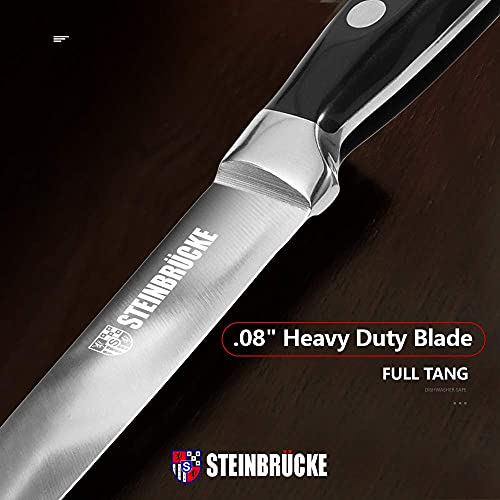 STEINBRÜCKE Kitchen Utility Knife 5 Inch, Sharp Paring Knife Kitchen Petty Knife Fruit Knife with Pro Chef's Knife Full Tang and Ergonomic Handle Kitchen Cutlery Cutting Peeling