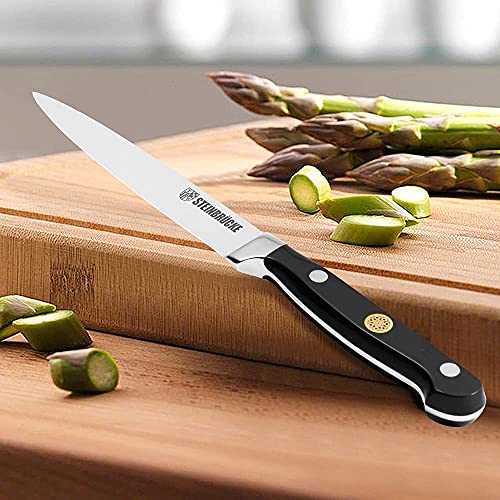 STEINBRÜCKE Kitchen Utility Knife 5 Inch, Sharp Paring Knife Kitchen Petty Knife Fruit Knife with Pro Chef's Knife Full Tang and Ergonomic Handle Kitchen Cutlery Cutting Peeling