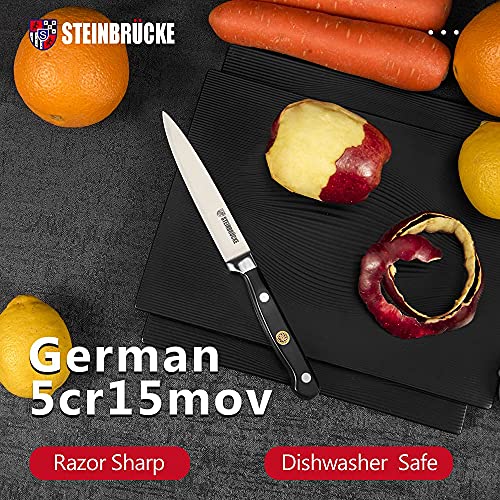 STEINBRÜCKE Kitchen Utility Knife 5 Inch, Sharp Paring Knife Kitchen Petty Knife Fruit Knife with Pro Chef's Knife Full Tang and Ergonomic Handle Kitchen Cutlery Cutting Peeling