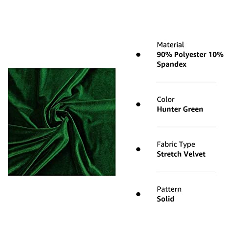 Pico Textiles 1 Yard - Hunter Green Stretch Velvet Fabric - Sold by The Yard - Variety of Colors - Ideal for Sewing Apparel, Dresses, Skirts, Costume and Craft