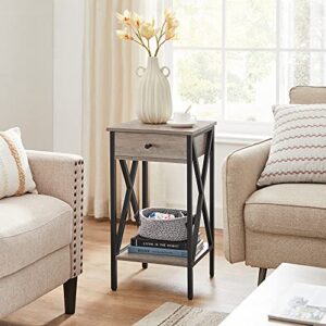 VASAGLE Tall Nightstand with Drawer and Storage Shelf, End Table, Side Table, 13.8 x 13.8 x 27.6 Inches, Industrial, Greige and Black ULET501B02