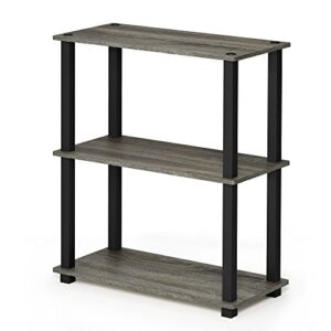 Furinno Turn-N-Tube Accent Decorative Shelf, French Oak/Grey & Turn-S-Tube 3-Tier Compact Multipurpose Shelf Display Rack, Square, French Oak Grey/Black