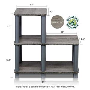 Furinno Turn-N-Tube Accent Decorative Shelf, French Oak/Grey & Turn-S-Tube 3-Tier Compact Multipurpose Shelf Display Rack, Square, French Oak Grey/Black