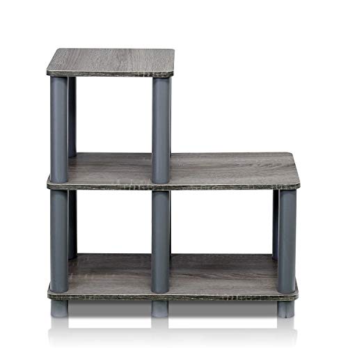 Furinno Turn-N-Tube Accent Decorative Shelf, French Oak/Grey & Turn-S-Tube 3-Tier Compact Multipurpose Shelf Display Rack, Square, French Oak Grey/Black