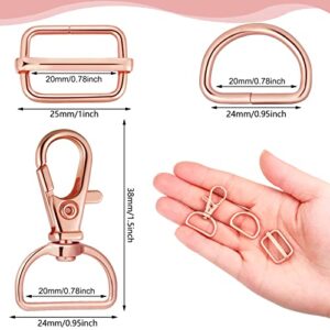 96 Pieces Swivel Clasps with D Rings and Slide Buckles Set Lanyard Snap Hooks Keychain Clip Hooks D Keychain Rings Lobster Claw Clasps for Keychain Purse Hardware Sewing Craft Project, 8 Colors