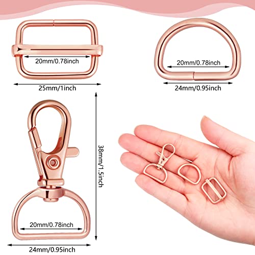 96 Pieces Swivel Clasps with D Rings and Slide Buckles Set Lanyard Snap Hooks Keychain Clip Hooks D Keychain Rings Lobster Claw Clasps for Keychain Purse Hardware Sewing Craft Project, 8 Colors