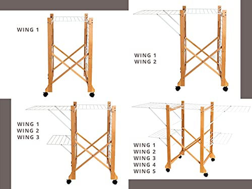 Scandinaf Foldable Clothes Drying Rack | Collapsible Drying Racks for Laundry | Extra Large and Heavy Duty Clothing Drying Rack with Iron Wires and Wooden Legs and 2 Levels with 91 Ft Drying Area