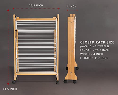 Scandinaf Foldable Clothes Drying Rack | Collapsible Drying Racks for Laundry | Extra Large and Heavy Duty Clothing Drying Rack with Iron Wires and Wooden Legs and 2 Levels with 91 Ft Drying Area