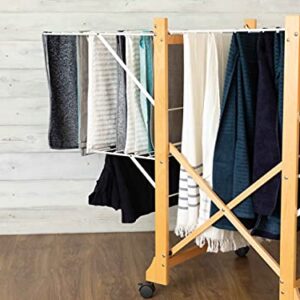 Scandinaf Foldable Clothes Drying Rack | Collapsible Drying Racks for Laundry | Extra Large and Heavy Duty Clothing Drying Rack with Iron Wires and Wooden Legs and 2 Levels with 91 Ft Drying Area