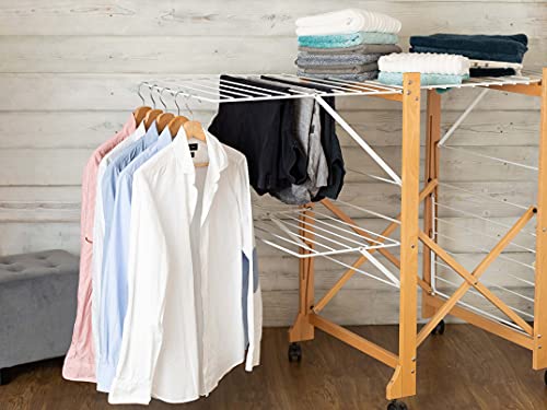 Scandinaf Foldable Clothes Drying Rack | Collapsible Drying Racks for Laundry | Extra Large and Heavy Duty Clothing Drying Rack with Iron Wires and Wooden Legs and 2 Levels with 91 Ft Drying Area