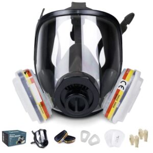 full face respirator gas mask rhino rh-7011 for organic vapor, chemical, dust, painting (+ acid gas) including replacement filters and protection gloves