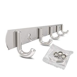 wall mount coat hook, rear door hook, stainless steel 304 clothes hook rack with 5 heavy duty hooks for durable wall hangers for bedroom, bathroom, foyer, hallway