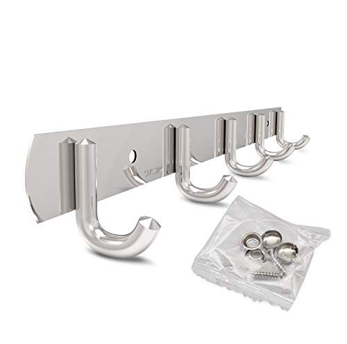 Wall Mount Coat Hook, Rear Door Hook, Stainless Steel 304 Clothes Hook Rack with 5 Heavy Duty Hooks for Durable Wall Hangers for Bedroom, Bathroom, Foyer, Hallway